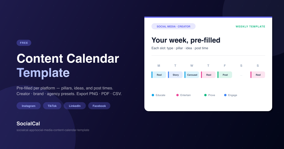 Social Media Content Calendar Template (2026) — Free & Pre-Filled ...