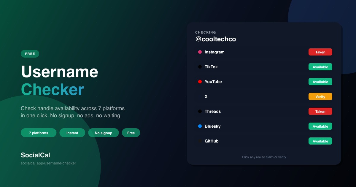 Username Checker — Check Handle Availability on 7 Platforms (Free, 2026 ...